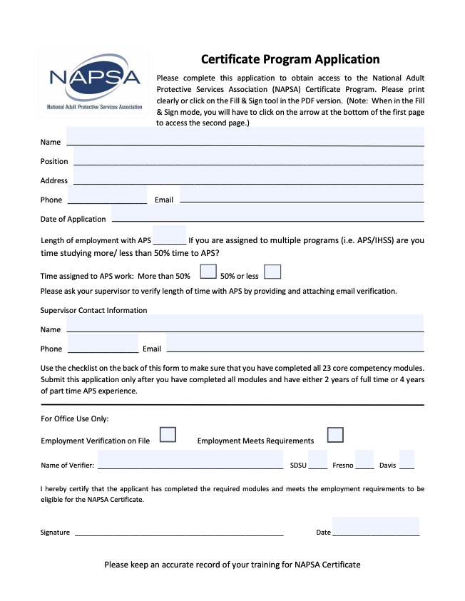 NAPSA Certificate Program - Academy for Professional Excellence
